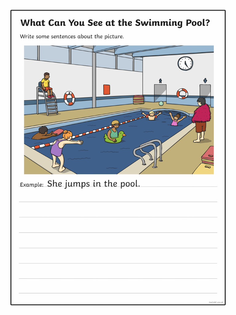 T L 51744 Swimming Pool Scene Writing Stimulus Picture Writing Stimulus ...