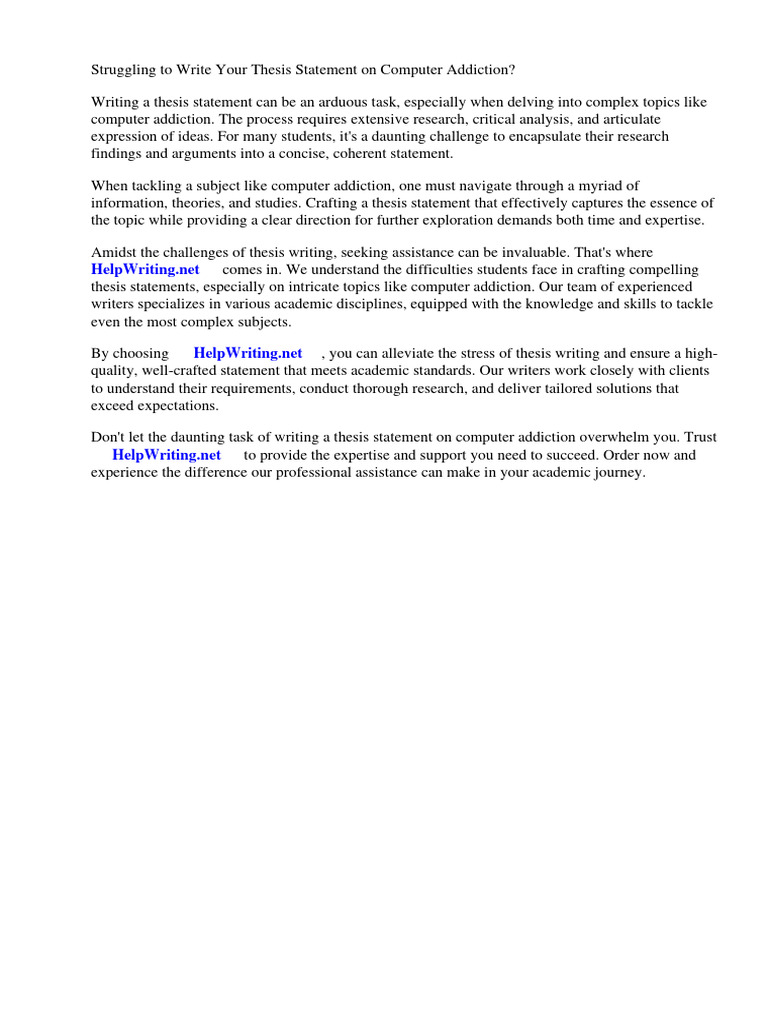 Thesis Statement Computer Addiction | PDF | Video Games | Internet