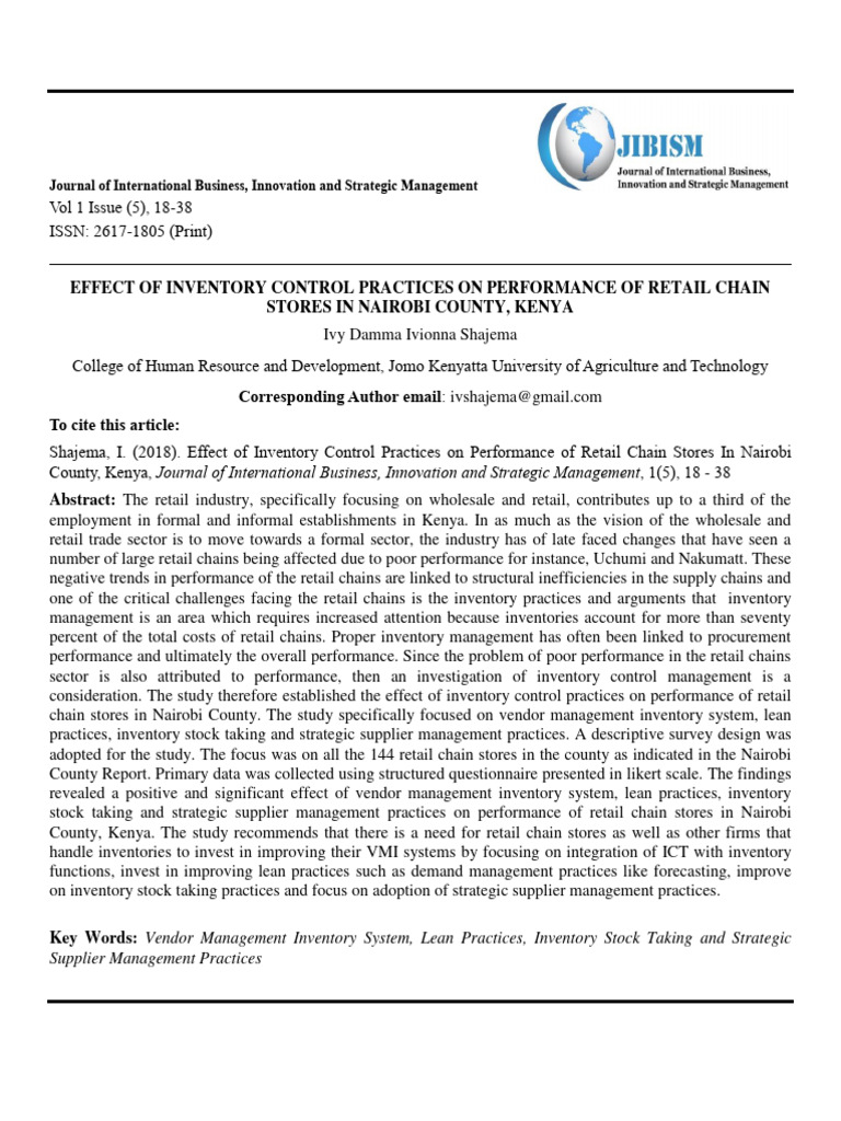 Effect of Inventory Control Practices On | PDF | Inventory | Supply Chain
