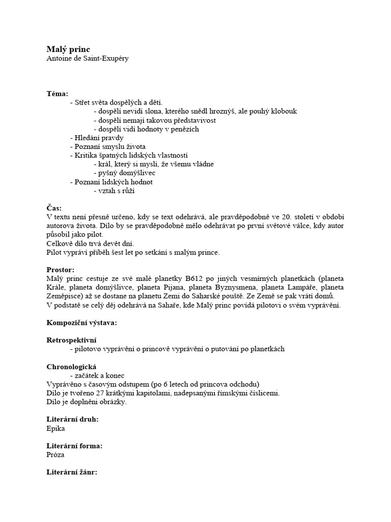 Malý Princ Rozbor - Horák | PDF