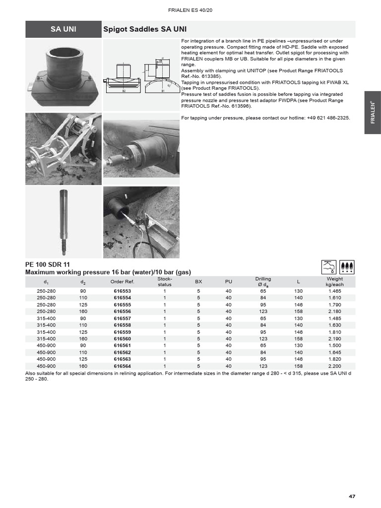 Spigot Saddles SA UNI | PDF | Materials | Gases