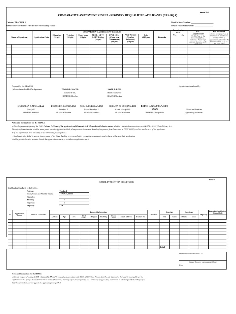 Car Rqa Ier Form Science | PDF