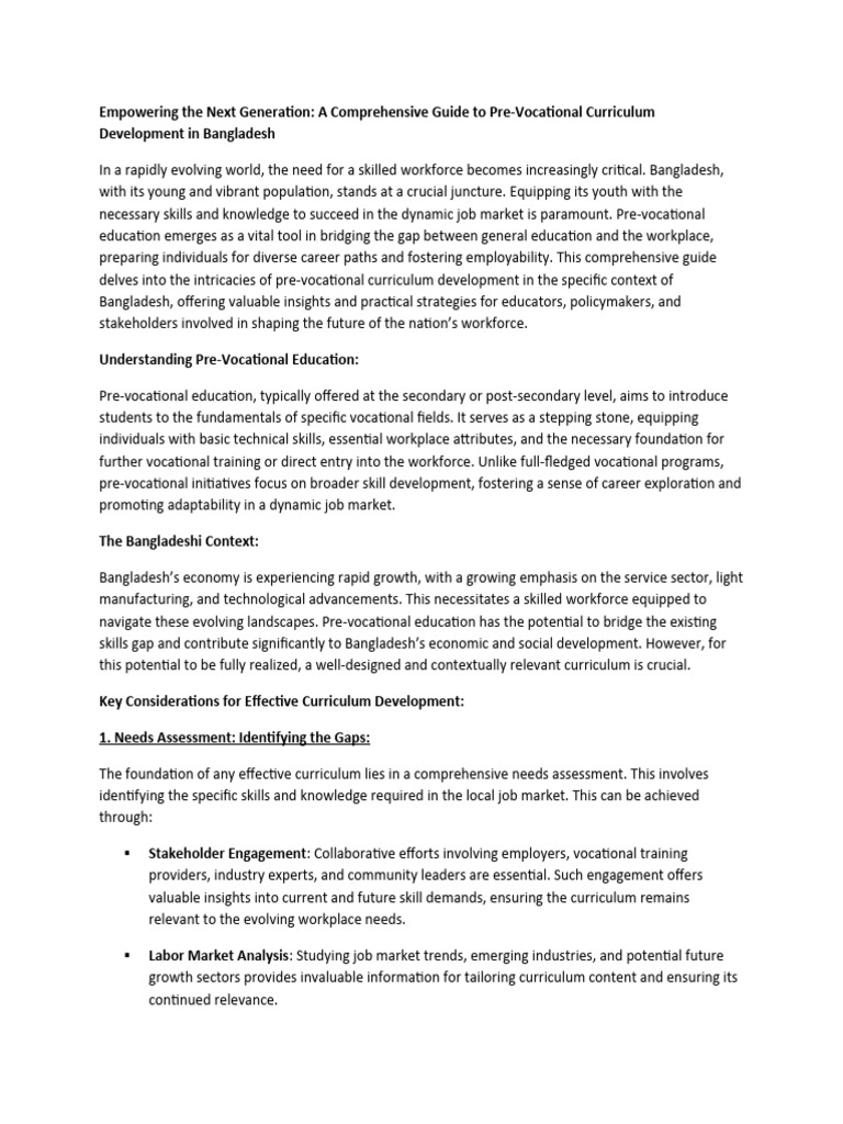 Empowering the Next Generation- A Comprehensive Guide to Pre-Vocational ... Empowering the Next Generation- A Comprehensive Guide to Pre-Vocational ...