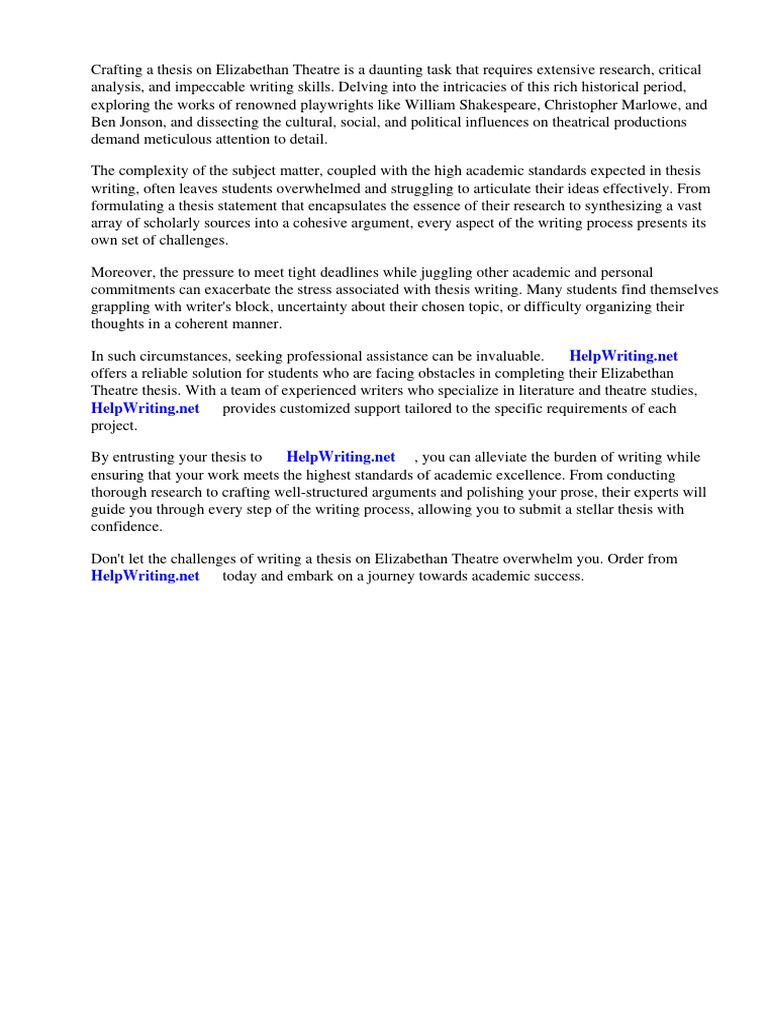 Elizabethan Theatre Thesis | PDF | William Shakespeare | Theatre