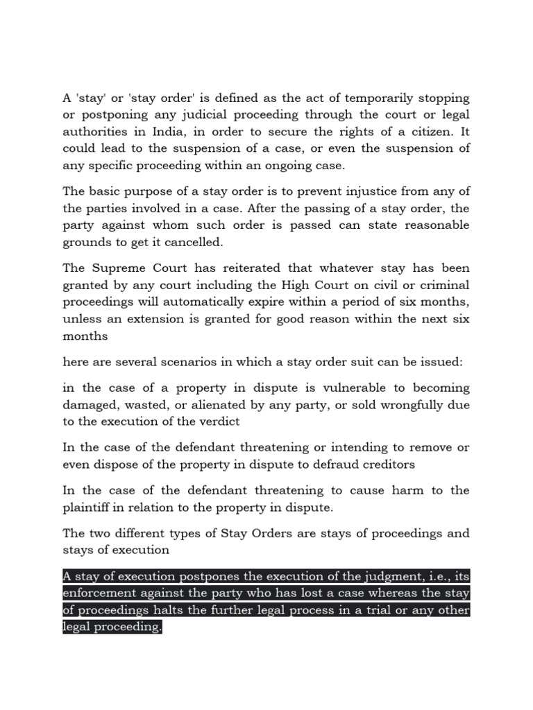 Understanding Stay Orders in Court | PDF | Finance & Money Management ...
