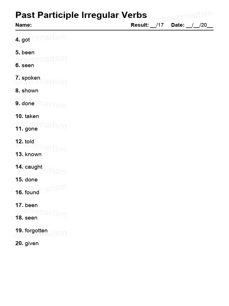 Irregular Verbs Past Participle List | PDF
