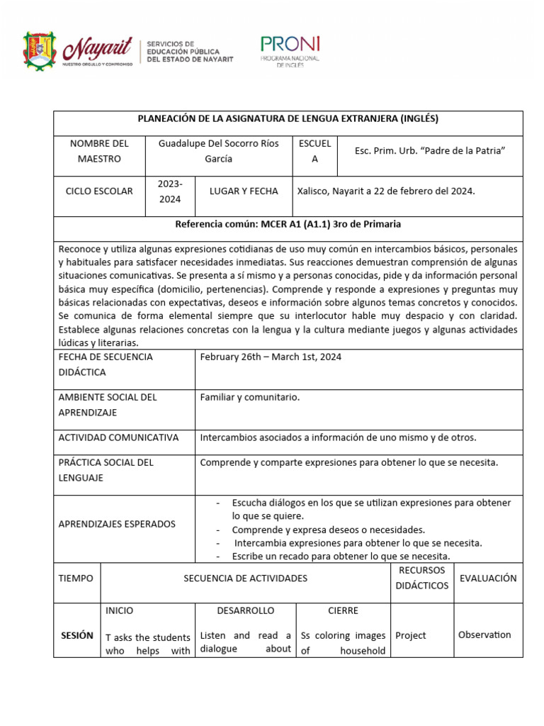 Lesson Plan 3rd Grade - Feb 26th To Mar 8th | Descargar gratis PDF | Comunicación | Comunicación ...