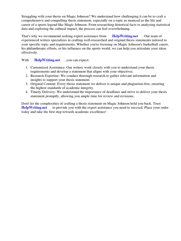 Thesis Statement Magic Johnson | PDF | Thesis | Essays