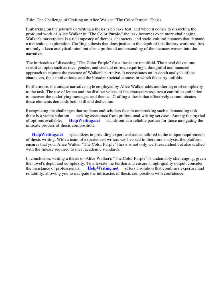 Crafting a Thesis on The Color Purple | PDF