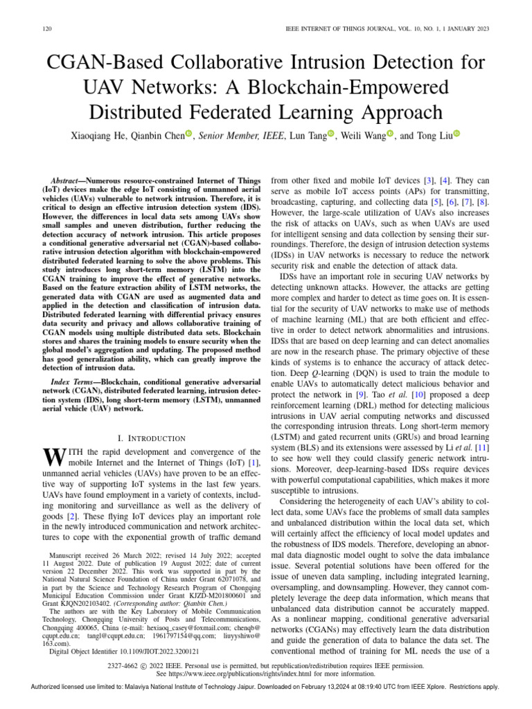 CGAN-Based Collaborative Intrusion Detection For UAV Networks A ... CGAN-Based Collaborative Intrusion Detection For UAV Networks A ...