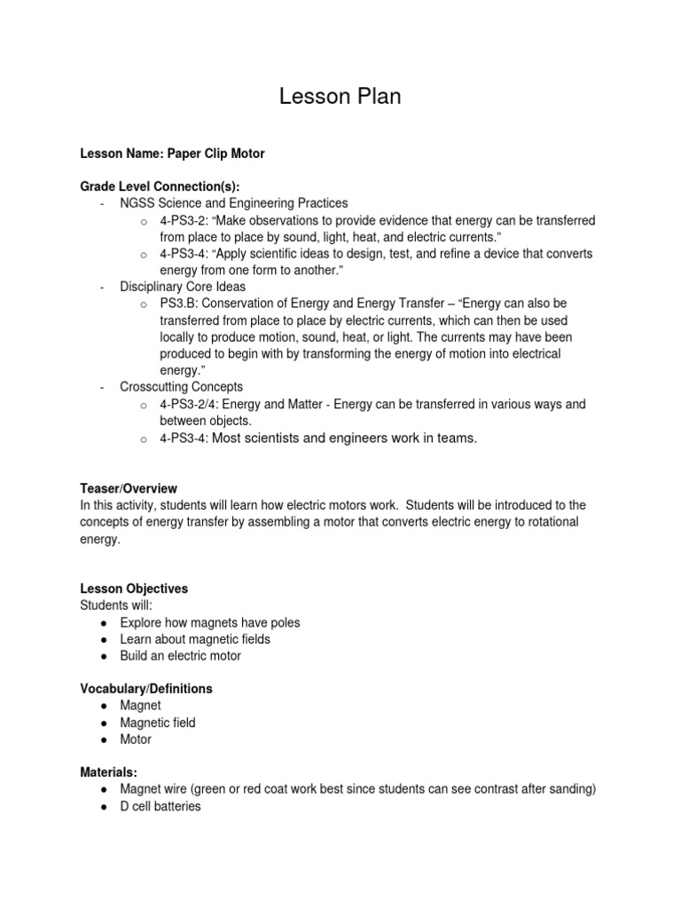 Paper Clip Motor Activity | PDF