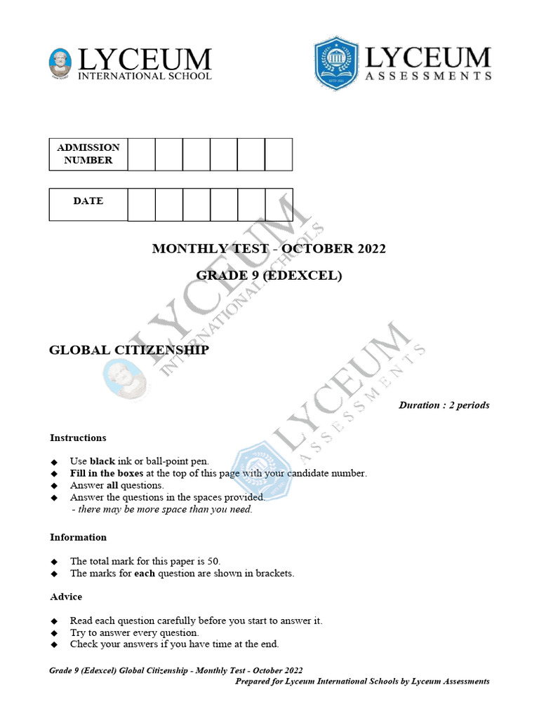 Grade 9 Edexcel Global Citizenship Test | PDF | Political Ideologies ...