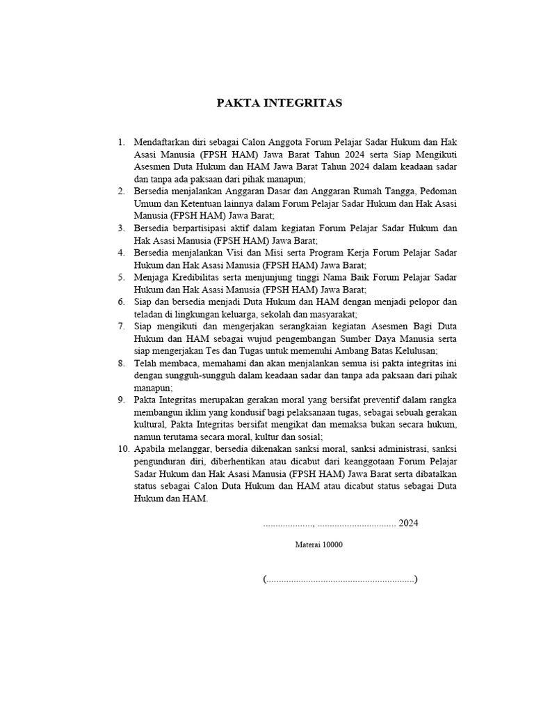 Form Pakta Integritas | PDF
