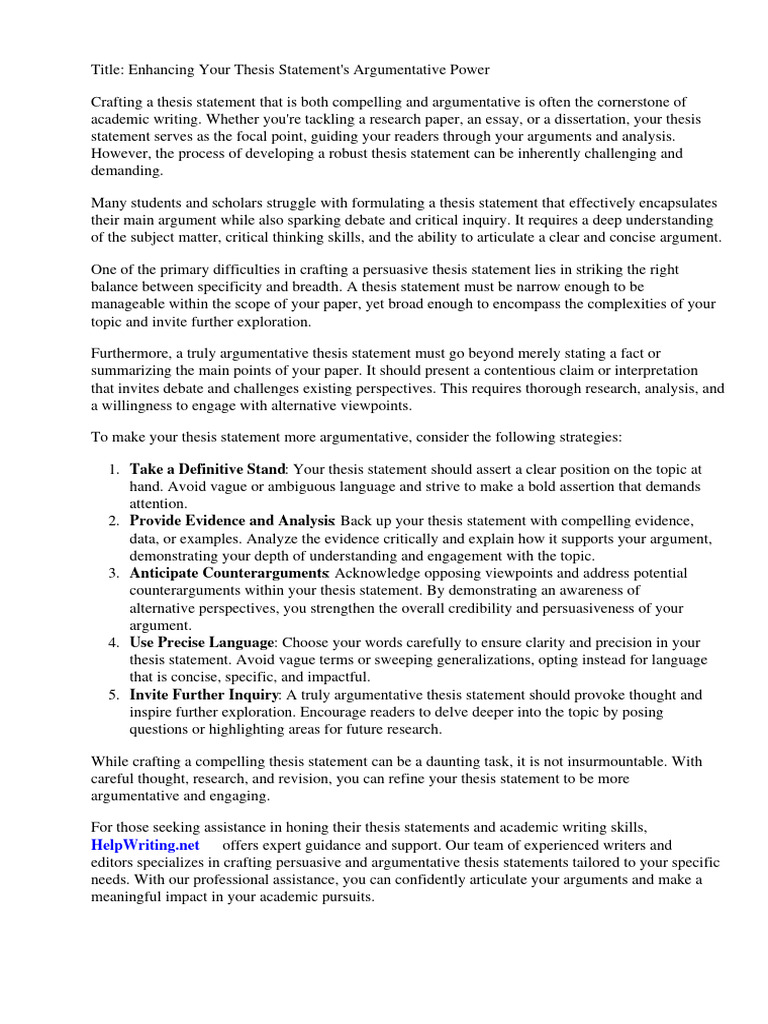 How To Make A Thesis Statement More Argumentative | PDF | Essays | Thesis