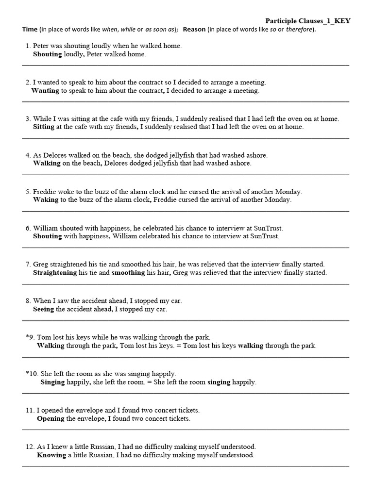 Participle Clauses Examples | PDF