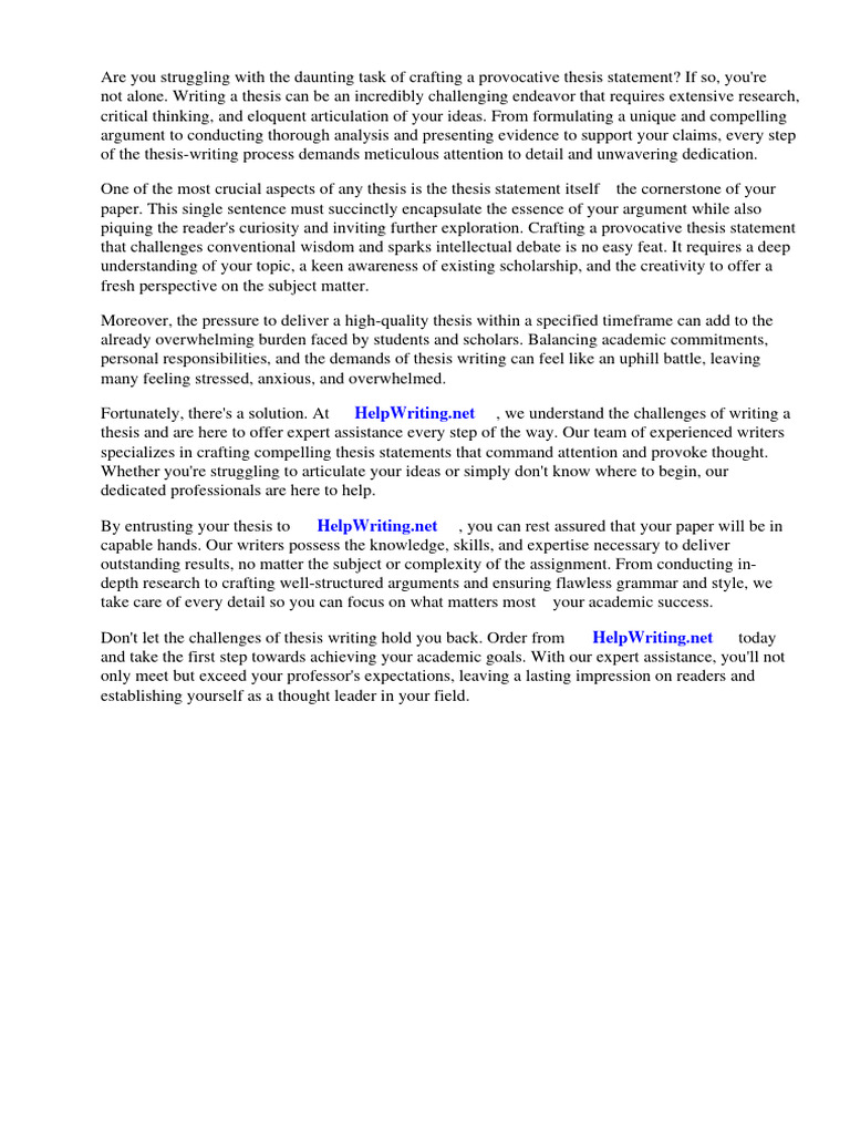 Provocative Thesis Statement | PDF | Cost Of Living | Essays
