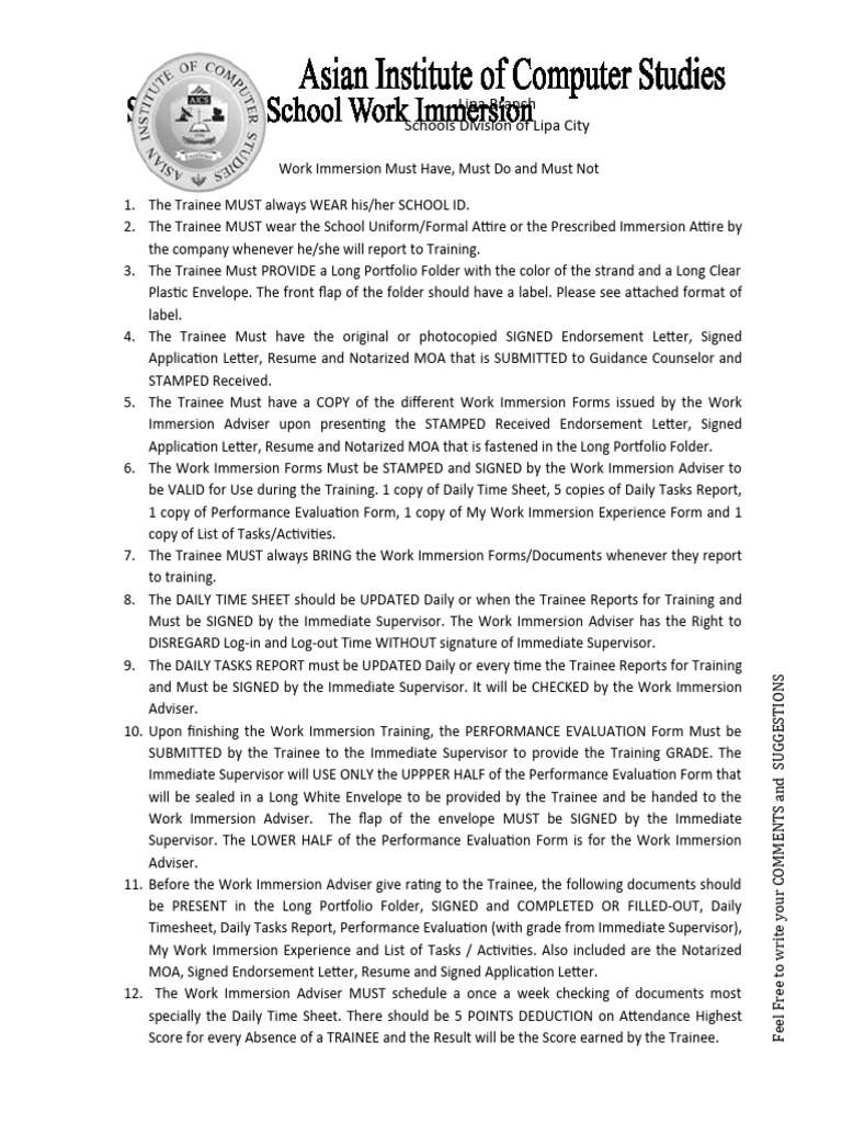 Work Immersion Format | PDF | Career & Growth