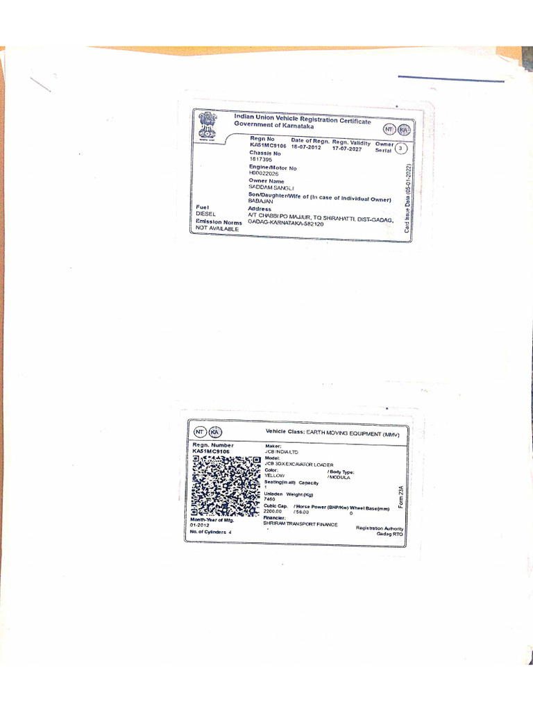 Vehicle documents-Hydra,excavator | PDF