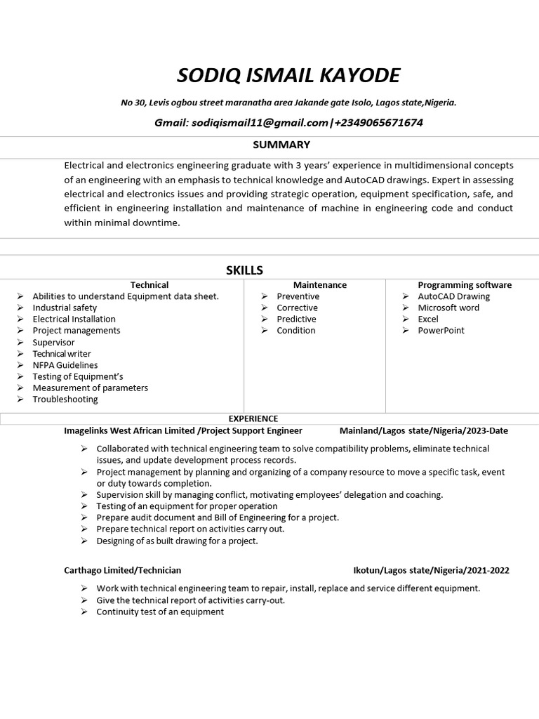 Sodiq Ismail Kayode Resume-1 | PDF