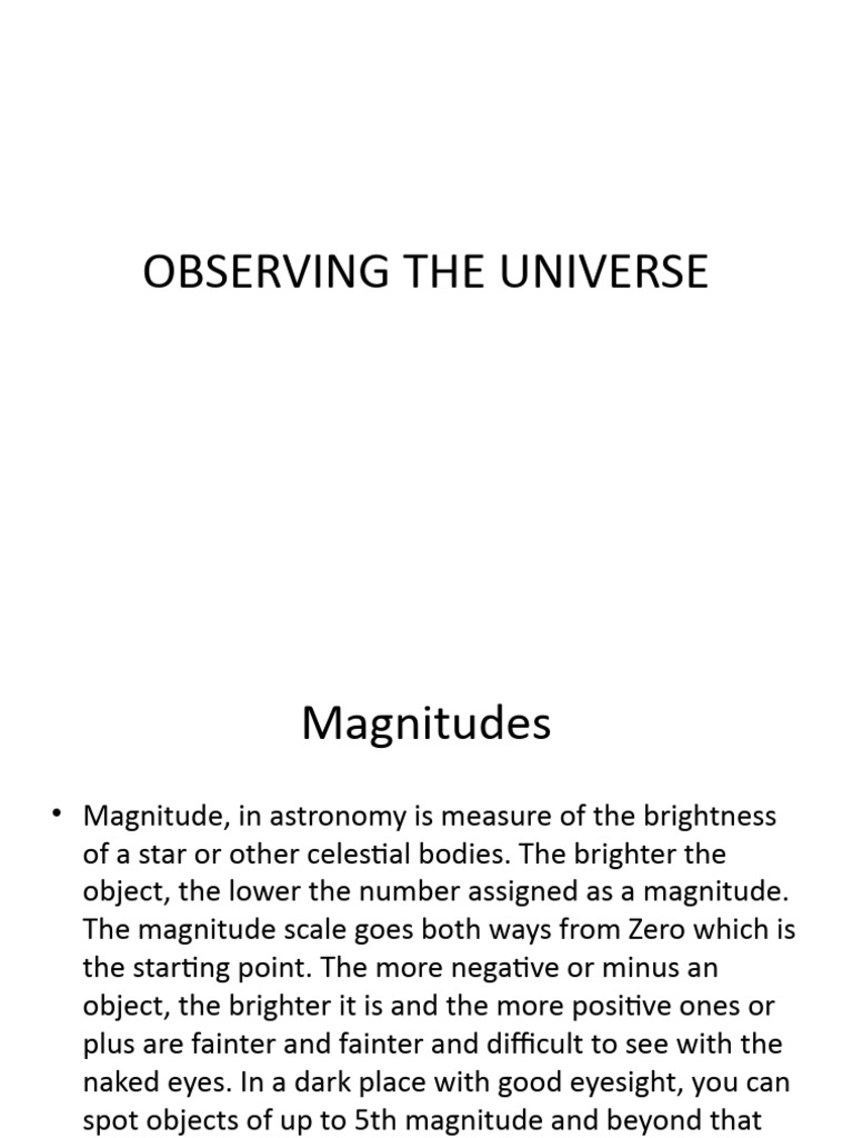 Observing The Universe | PDF | Apparent Magnitude | Stars