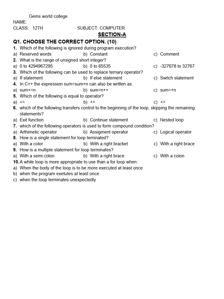 C++ Programming Questions and Answers | PDF | Integer (Computer Science ...