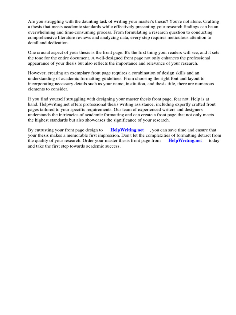 Master Thesis Front Page Example | PDF | Thesis | Doctorate