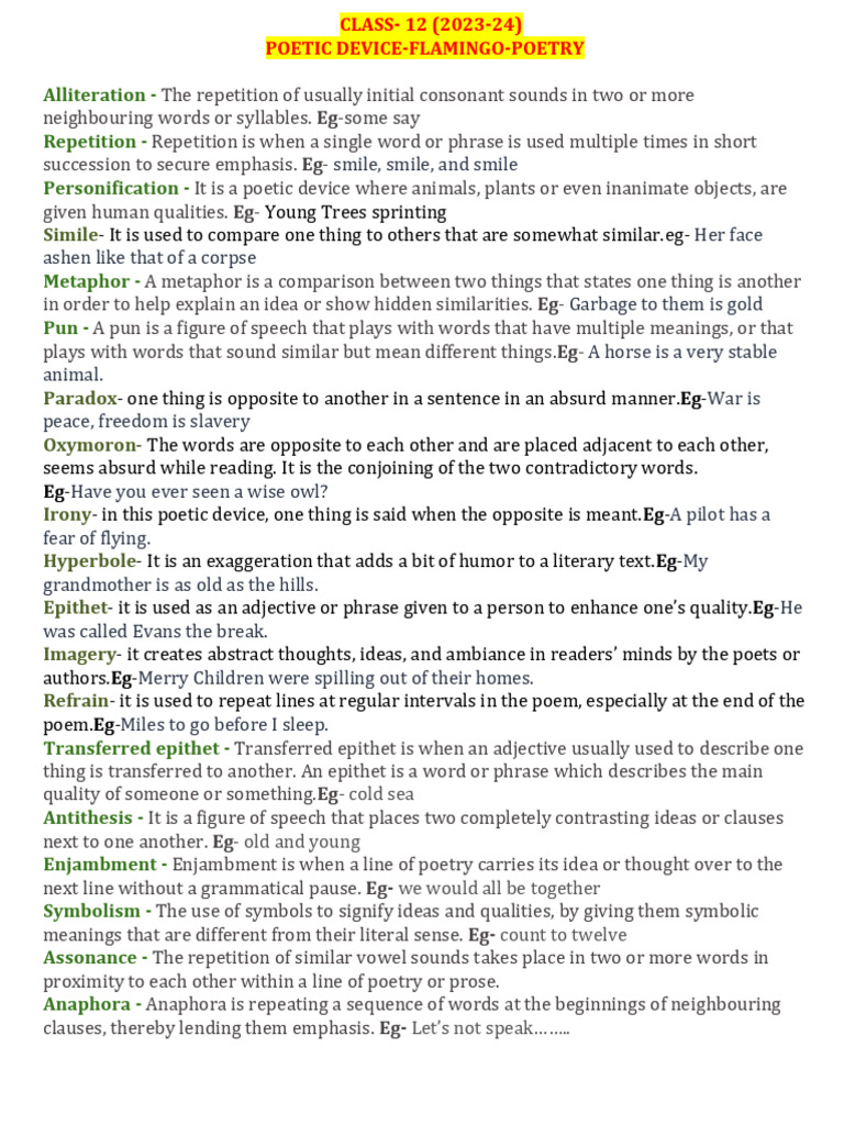 12 Poetic Device 2023 24 | PDF | Poetry | Rhetorical Techniques