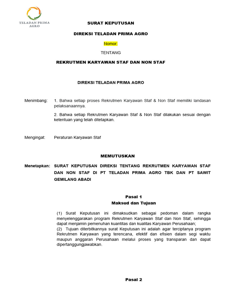 Draft SK Rekrutmen | PDF