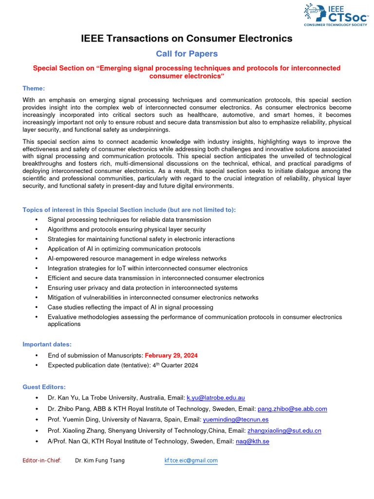 TCE SS CFP Emerging Signal Processing Techniques and Protocols For Interconnected Consumer ...