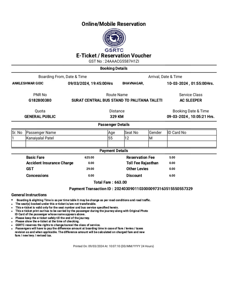 GSRTC 9 march. | PDF | Fare | Taxes