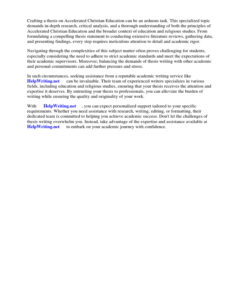 Thesis About Accelerated Christian Education | PDF | Homeschooling | Experience