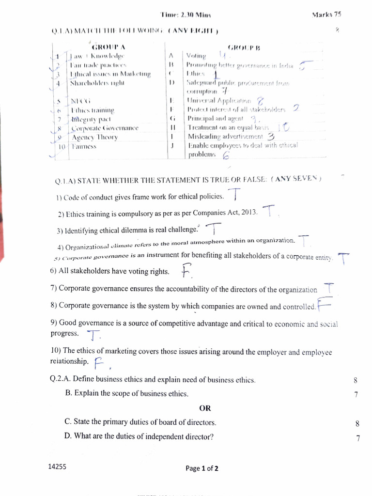 Business Ethics and Corporate Governance Guide | PDF | Corporate ...