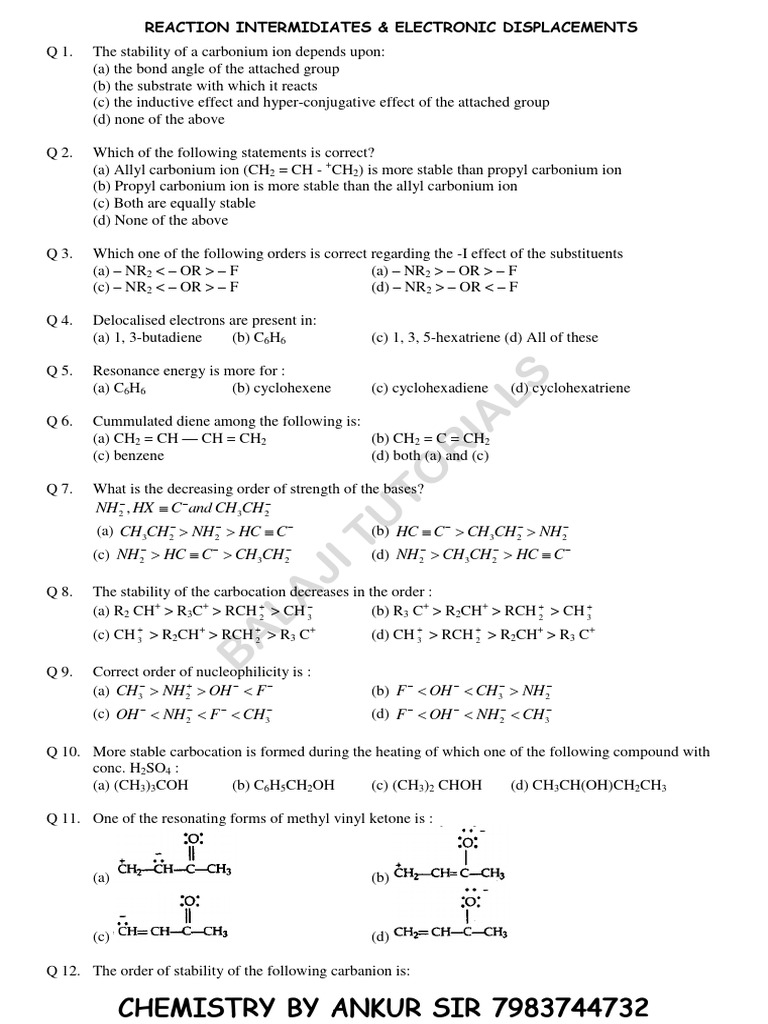 Reaction Intermidiates MCQ-1 | PDF | Chemical Reactions | Chemistry
