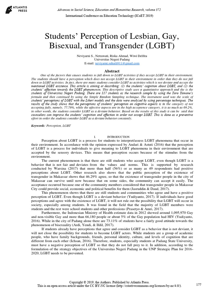 Students' Perception of Lesbian, Gay, Bisexual, and Transgender (LGBT) | PDF | Perception | Feeling