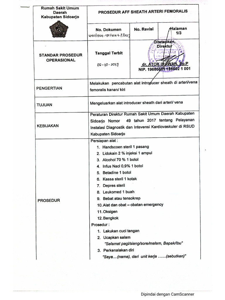 Prosedur AFF Sheath Arteri Femoralis | PDF