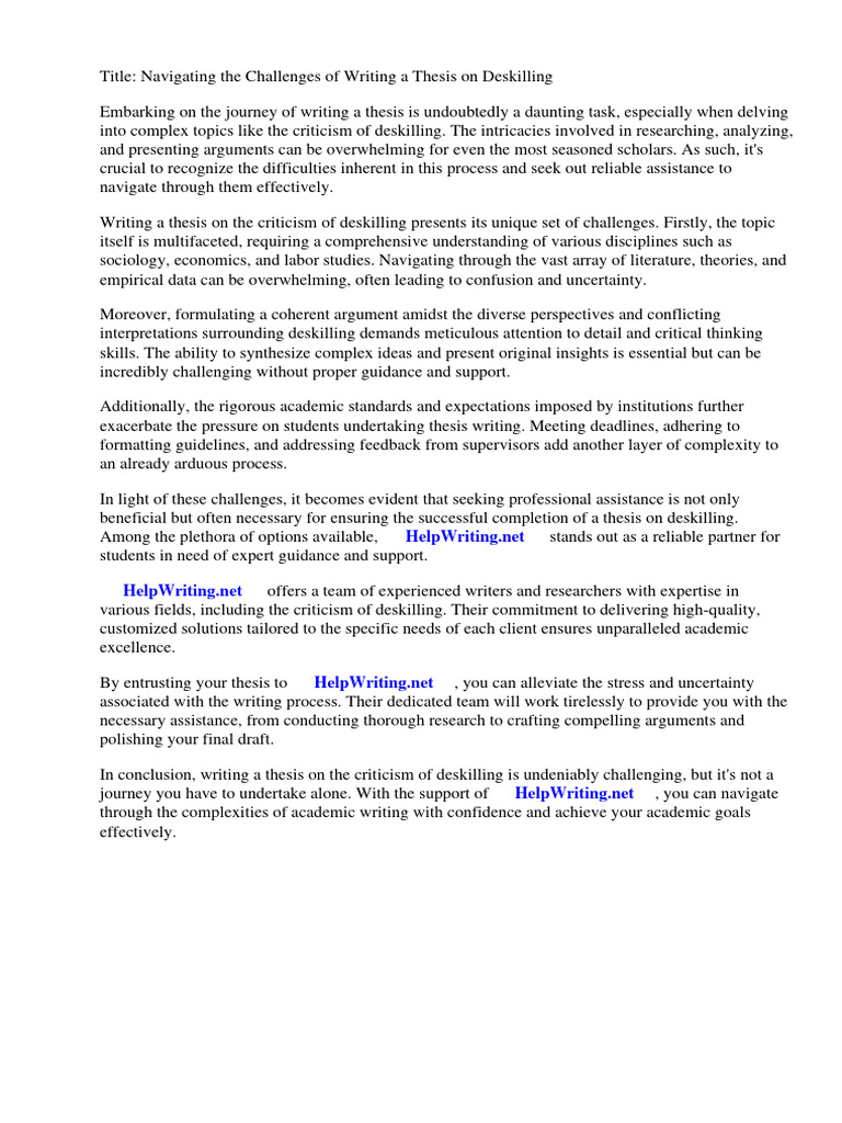 Criticism of Deskilling Thesis | PDF