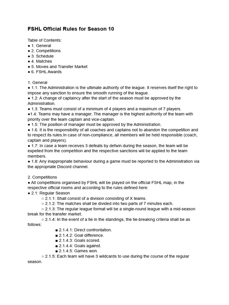 Rules Season X | PDF | Entertainment | Sports Rules And Regulations