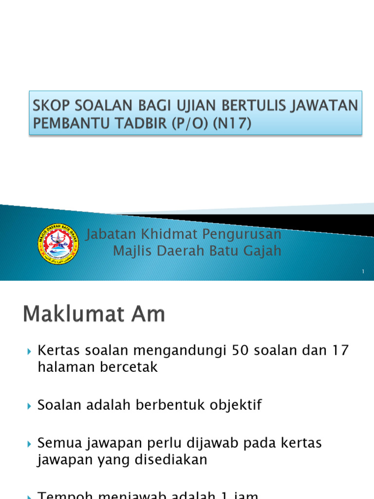 Skop Soalan Bagi Ujian Bertulis Jawatan Pembantu Tadbir (n17) | PDF