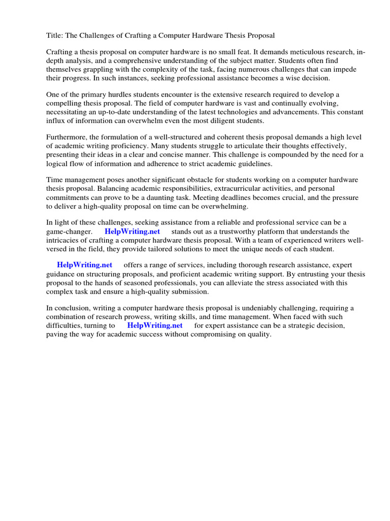 Computer Hardware Thesis Proposal | PDF | Thesis | Cloud Computing