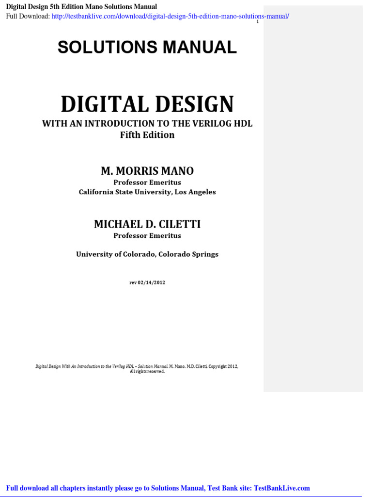Toaz - Info Digital Design 5th Edition Mano Solution PR | PDF ...