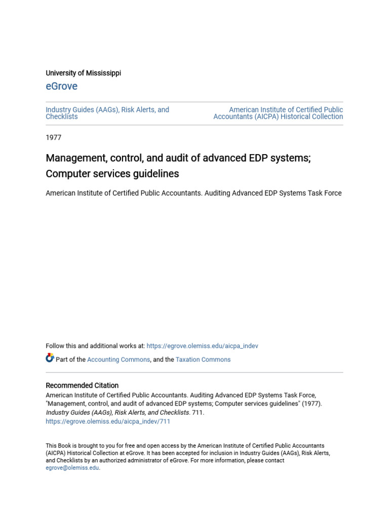 Management Control and Audit of Advanced EDP Systems | PDF | Audit ...