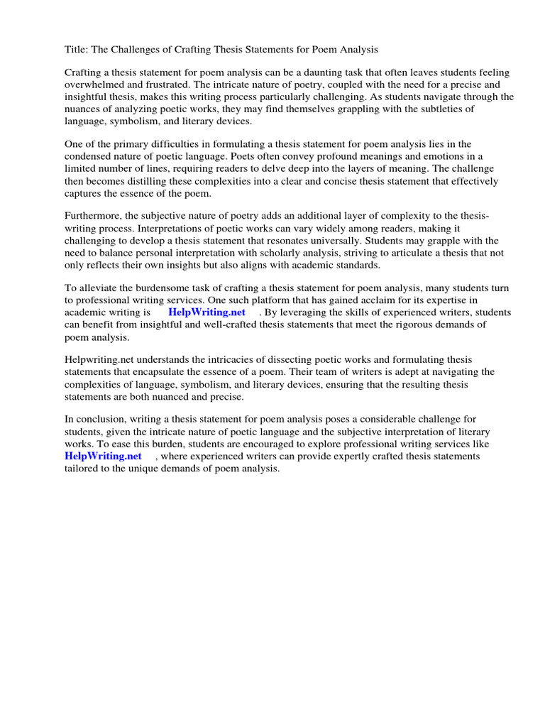 Examples of Thesis Statements For Poem Analysis | PDF | Essays | Thesis