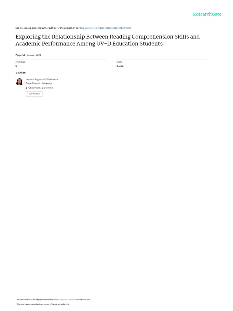 Exploring The Relationship Between Reading Comprehension Skills and Academic Performance Among ...