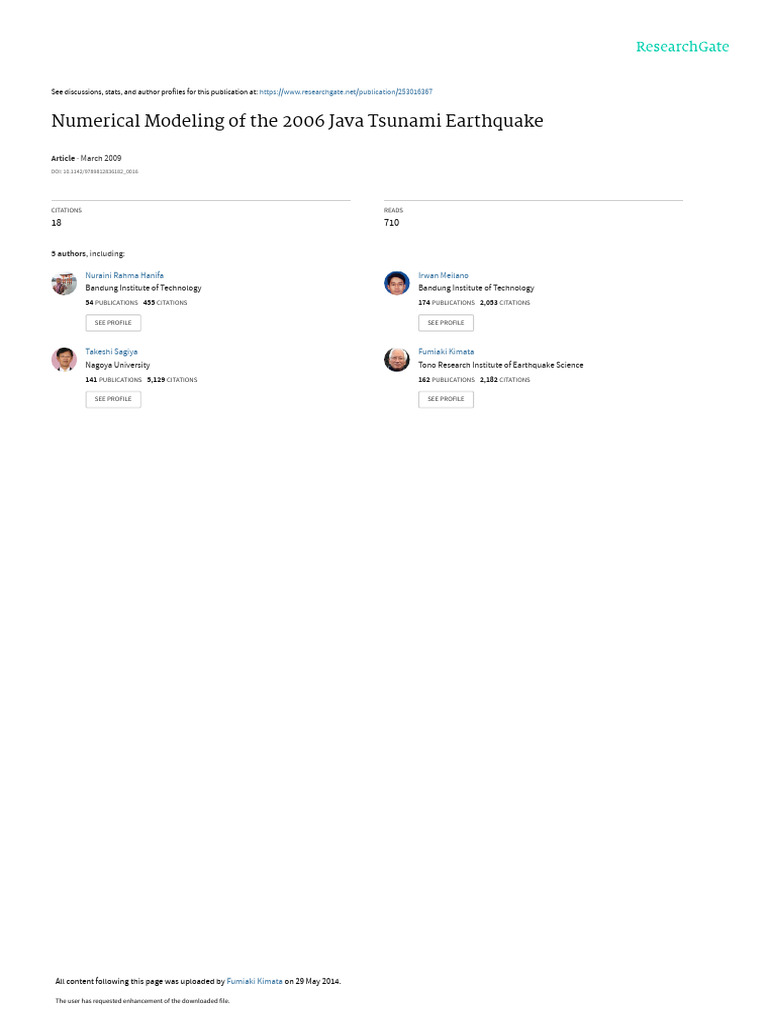 Numerical Modeling of The 2006 Java Tsunami Earthq | PDF | Earthquakes ...
