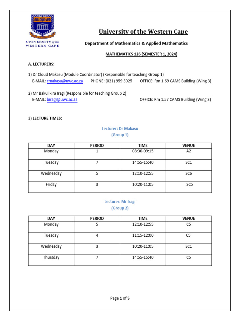 MAM126 Module Organiser | PDF