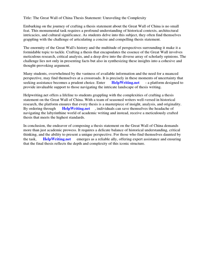 Great Wall of China Thesis Statement | PDF | China | World Politics