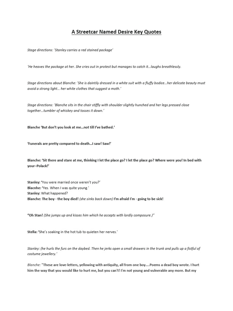 A Streetcar Named Desire Key Quotes | PDF