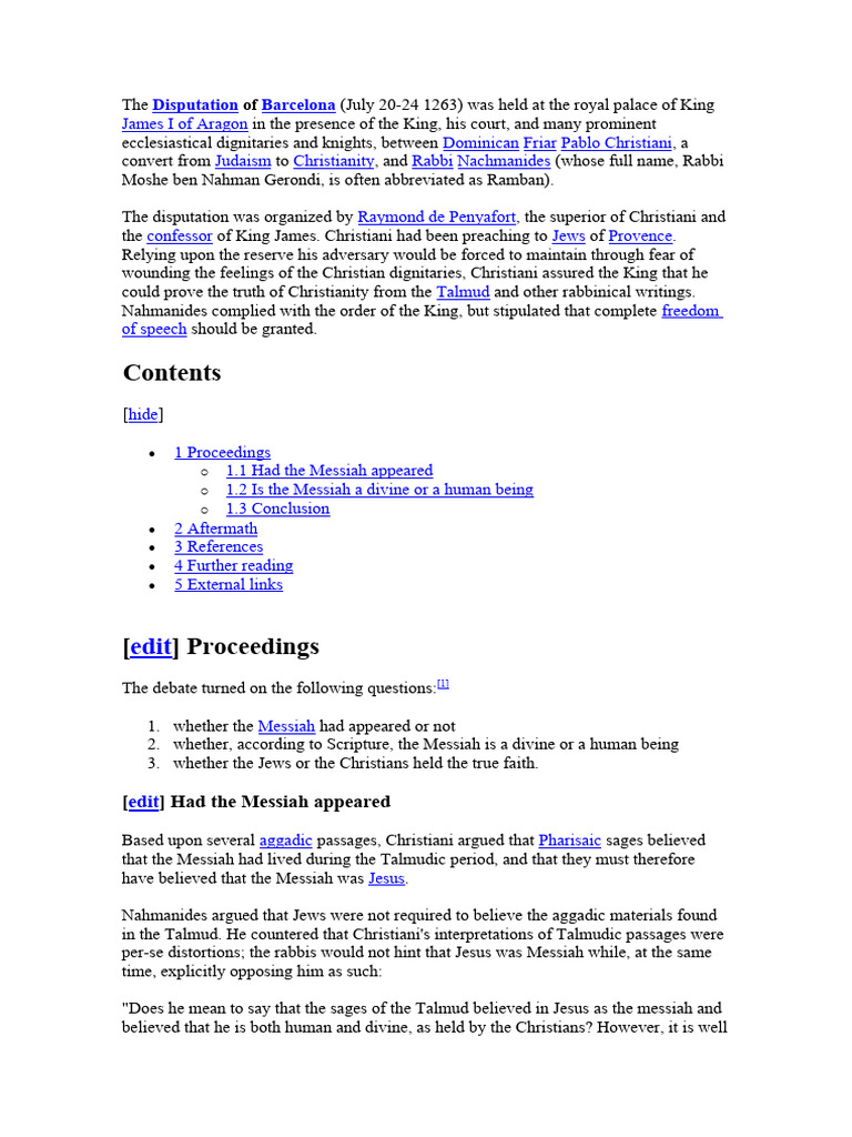 The Disputation of Barcelona | PDF | Jews And Judaism | Abrahamic Religions