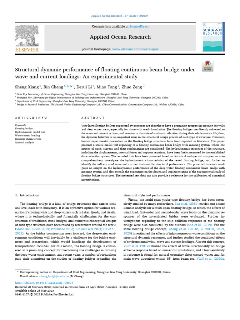 Floating Bridge Dynamic Performance Study | PDF | Bridge | Bending