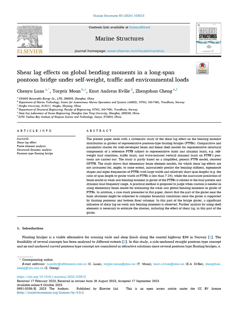 2_Shear lag effects on global bending moments in a long-span pontoon bridge under self-weight ...